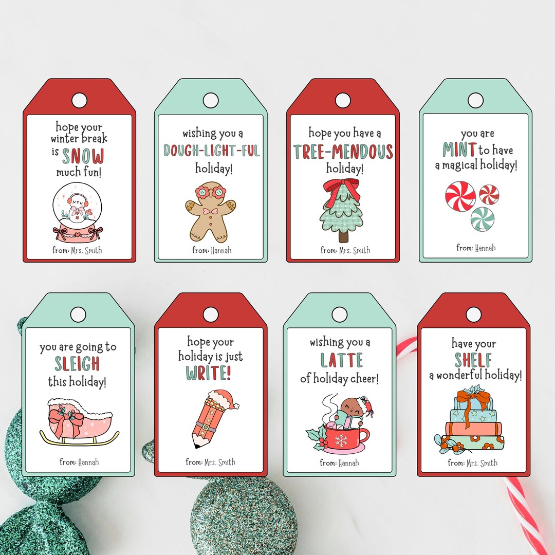 Teacher & Classmate Christmas Tags | Holiday Puns | Editable Name Canva ...