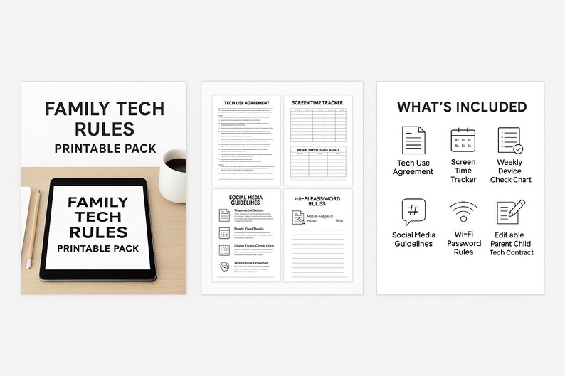 Family Tech Rules Printable Pack | Set Boundaries & Protect Kids Online ...