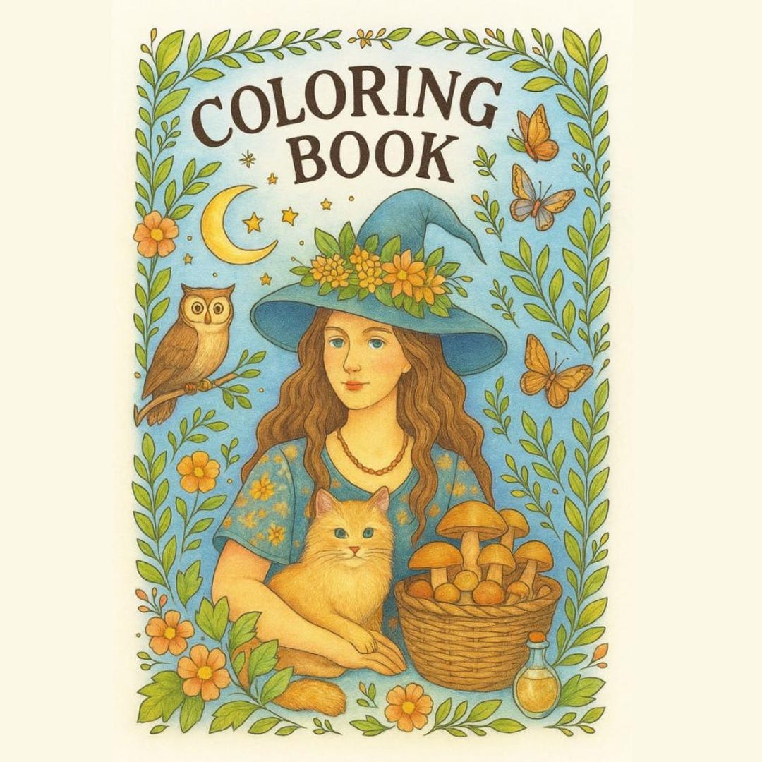 Magical Witch Coloring Pages: Cozy Forest (PDF Downloadable Set of 12 ...
