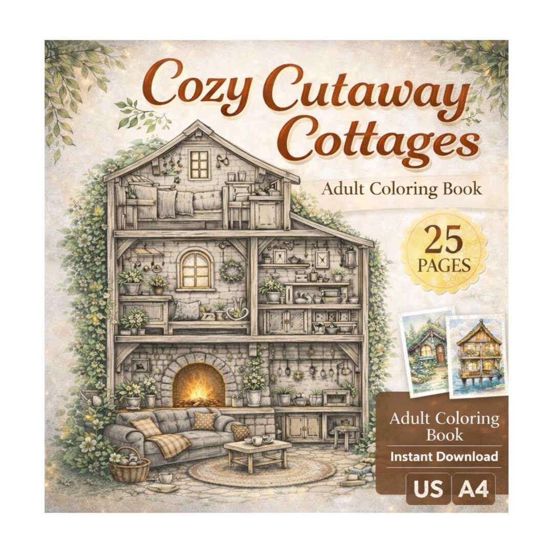 Cozy Isometric Cutaway Cottages Coloring Book - Etsy