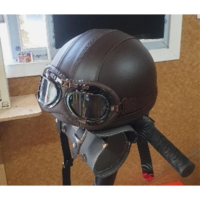 Vintage Style Leather Half Motorcycle Helmet With Goggles - Etsy