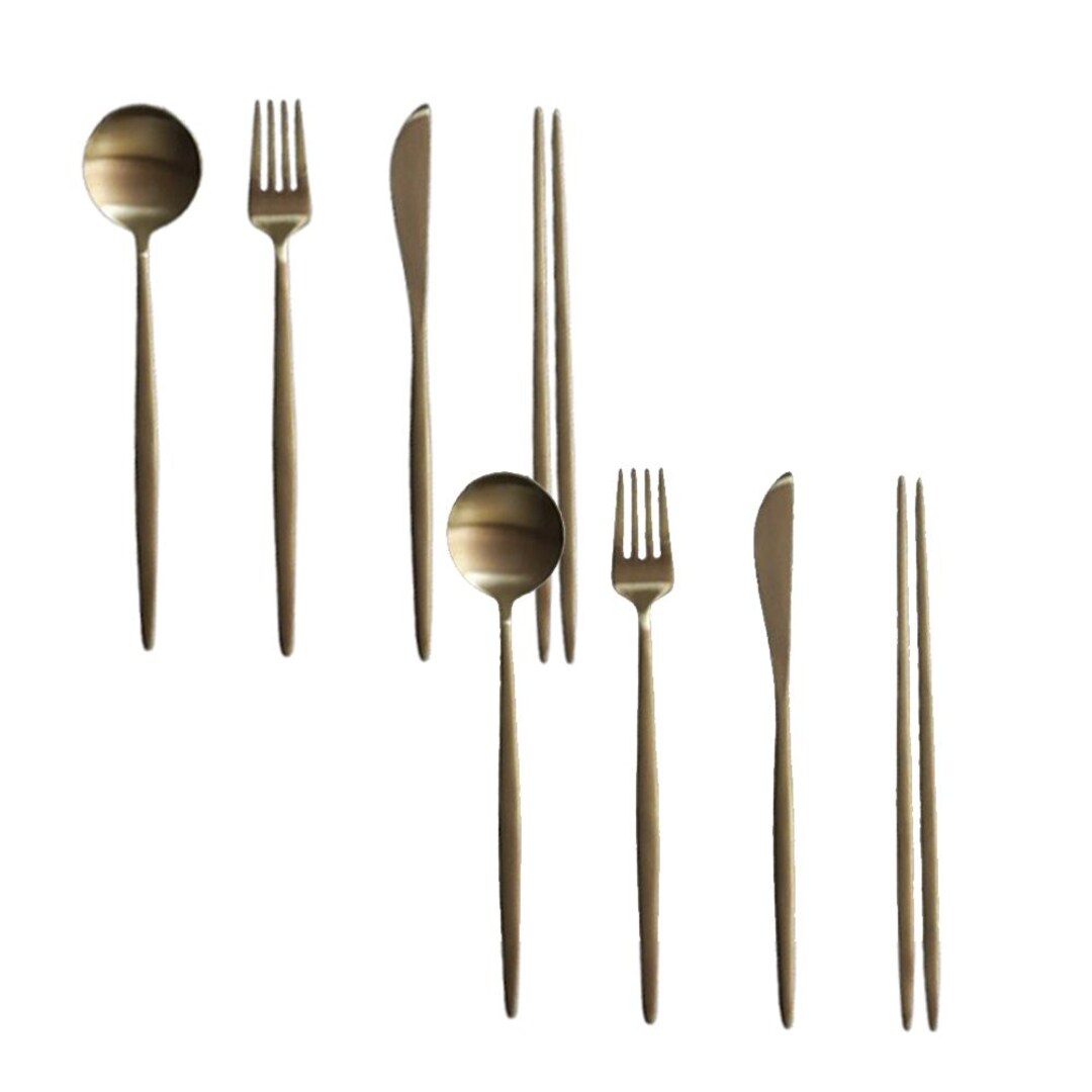 Korean Handmade Luxury Bangjja Yugi 2-person Cutlery Set- Spoon, Fork ...
