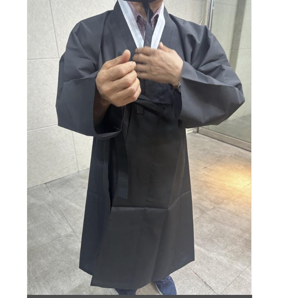 Korean Men's Hanbok Costume Set, Black Dopo Robe & Gat Hat, K-pop ...