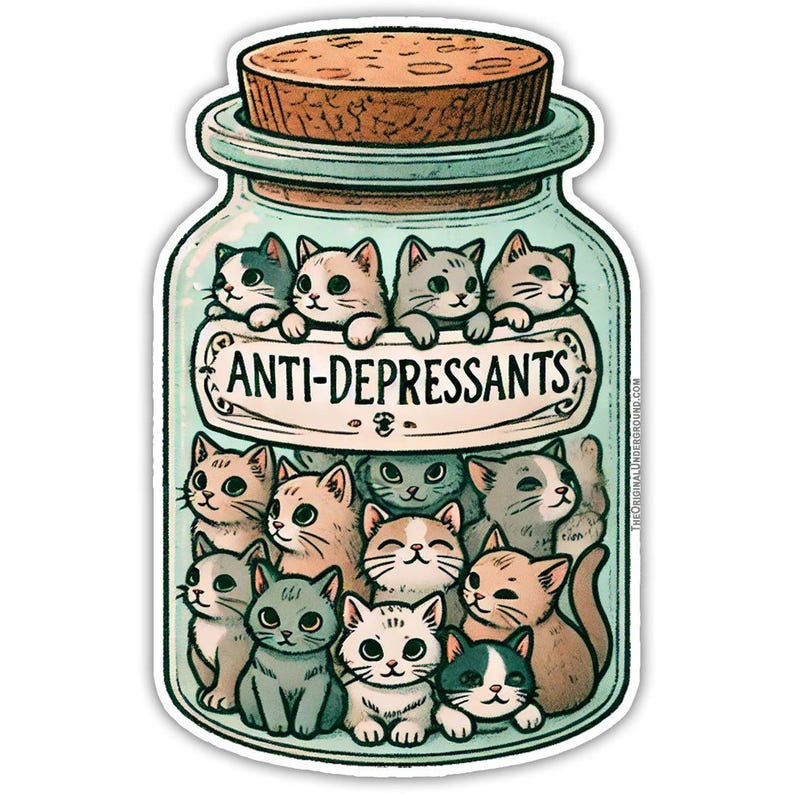 Anti-depressant Cats Sticker - Etsy