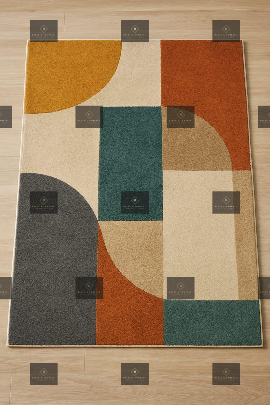 Mid-century Modern Geometric Rug: Abstract Color Block, Retro Accent - Etsy