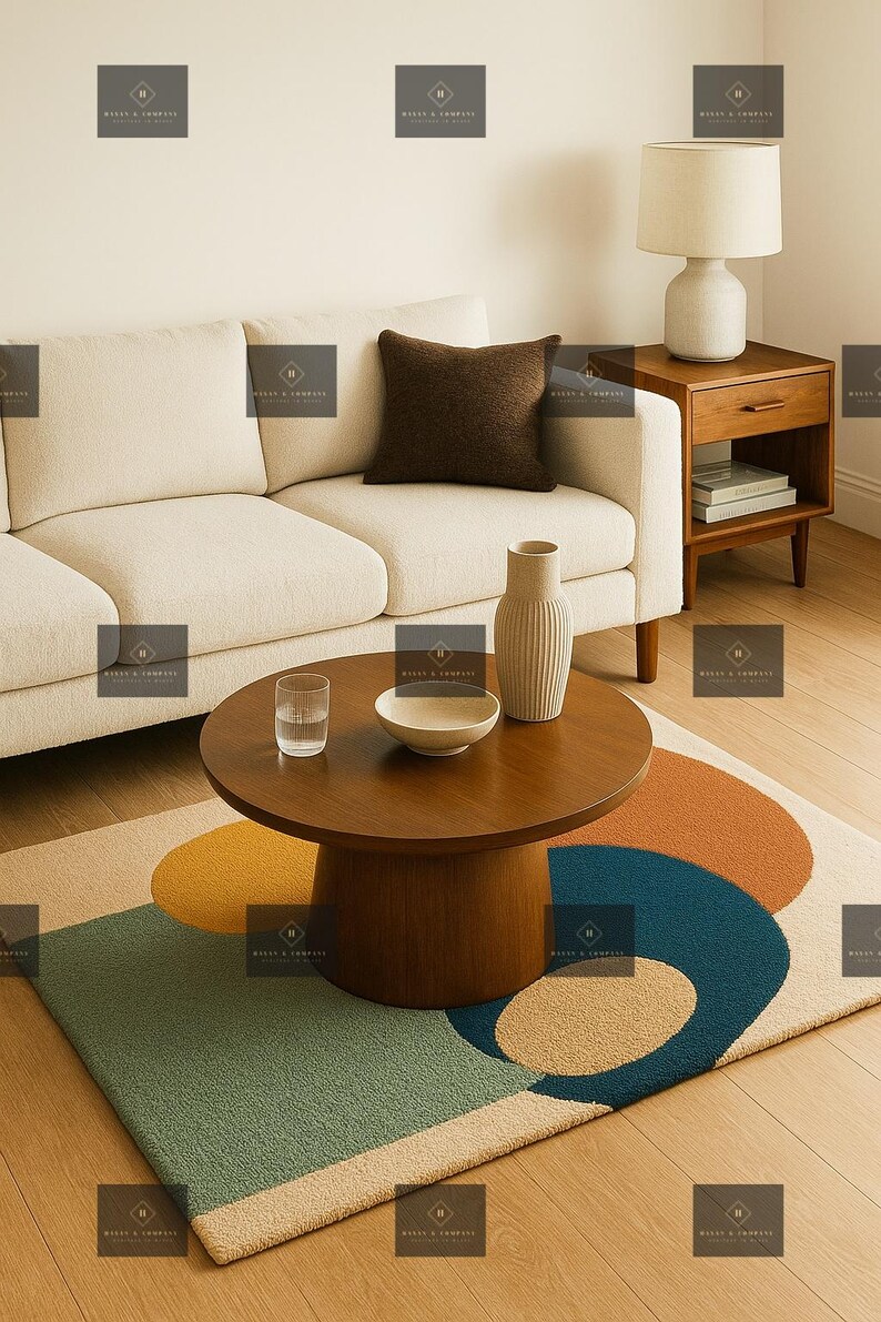 Mid-century Modern Abstract Area Rug: Geometric Organic Shapes - Etsy