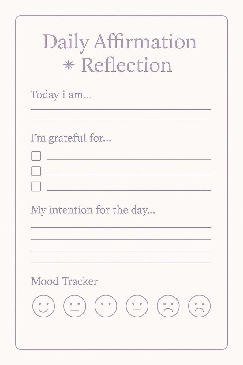 Daily Affirmation, Self Care Printable A4 PDF Worksheet for Gratitude ...
