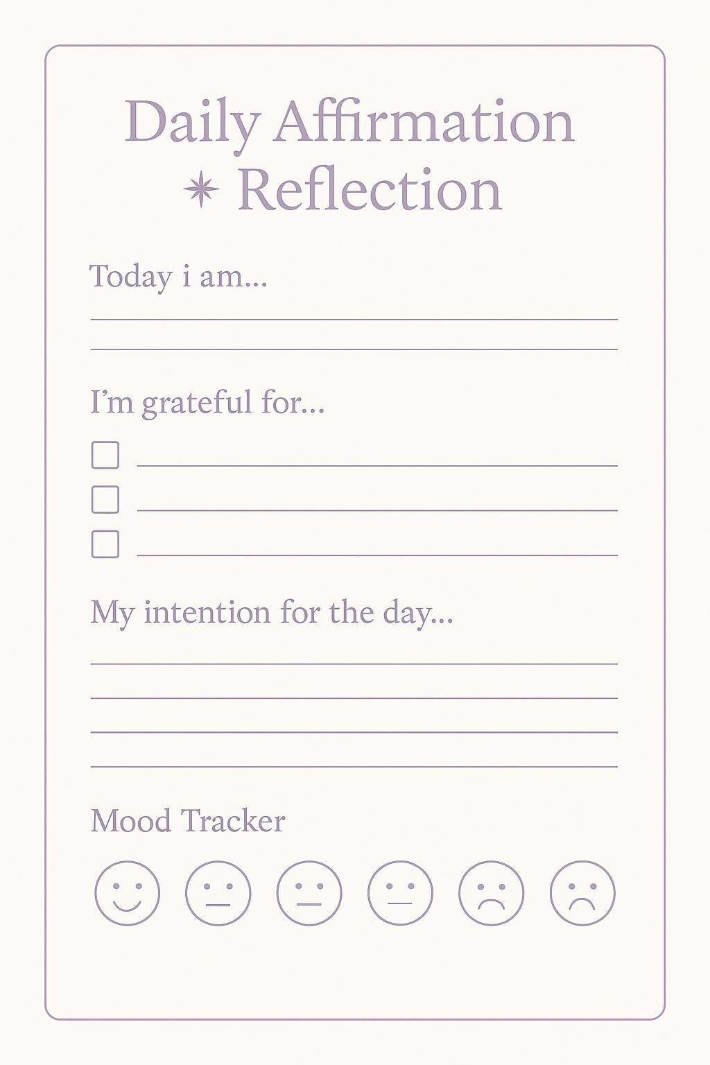 Daily Affirmation, Self Care Printable A4 PDF Worksheet for Gratitude ...