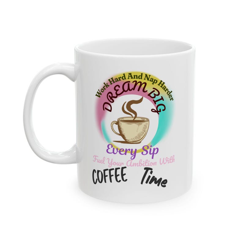 Coffee Addict Mug | Rainbow Donut Illustration | 11oz White Ceramic Cup ...