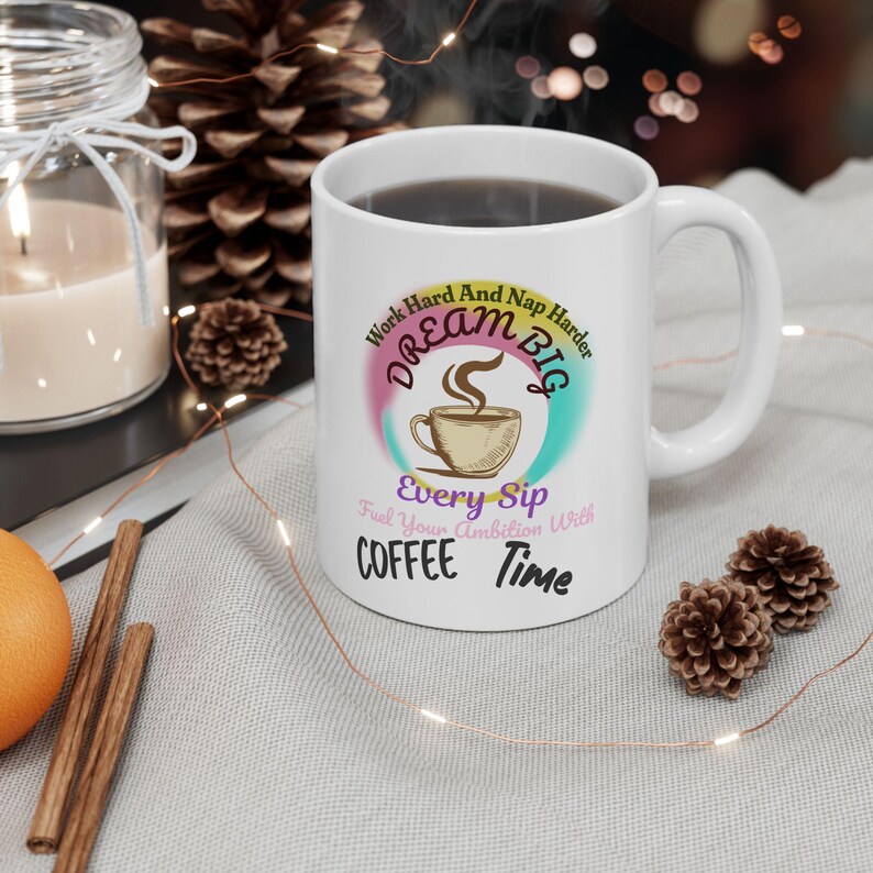 Coffee Addict Mug | Rainbow Donut Illustration | 11oz White Ceramic Cup ...