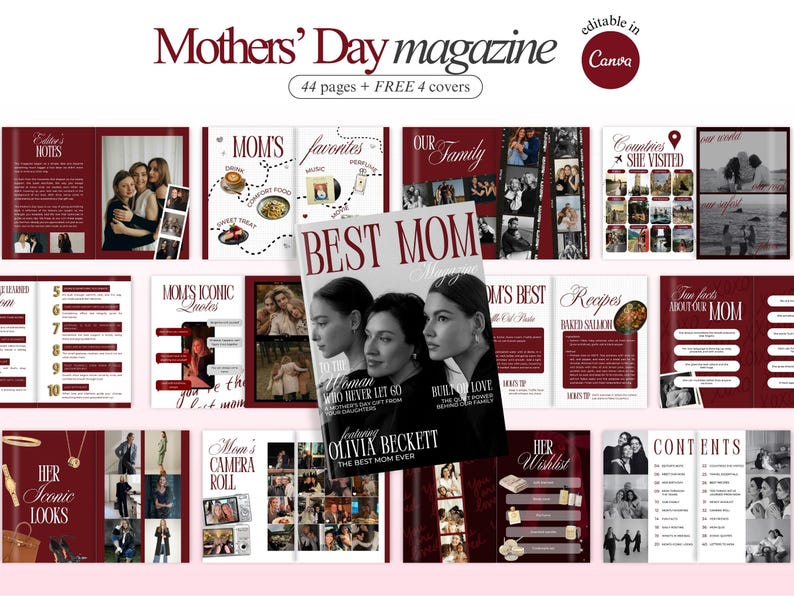Editable Mother's Day Magazine Template Personalized Best Mom Birthday ...