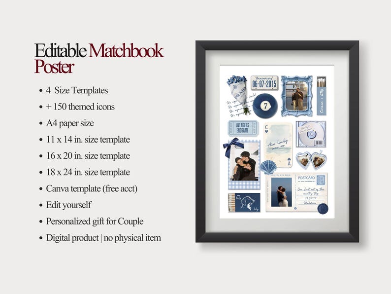 Blue Matchbook Poster Template Easy Editable Matchbook Anniversary Gift ...