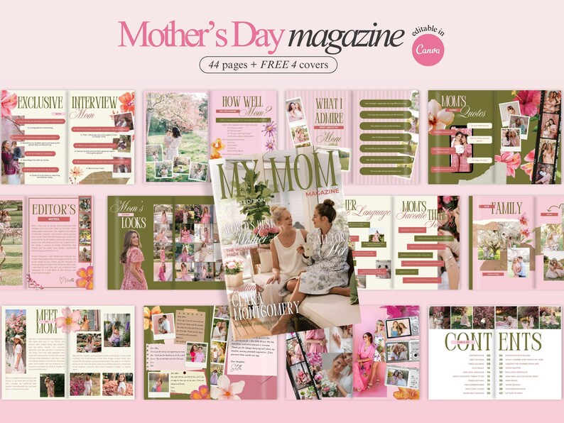 Printable Mother's Day Magazine Personalized Birthday Gift for Mom Pink ...