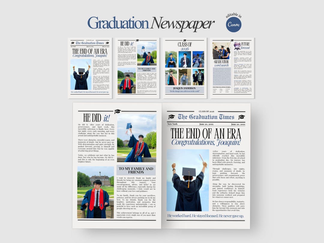 Editable Graduation Newspaper Template Printable Senior Newspaper ...