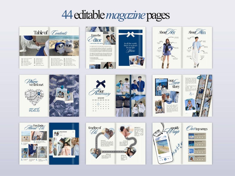 Blue Magazine Template Editable Couple Magazine Anniversary Gift Custom ...