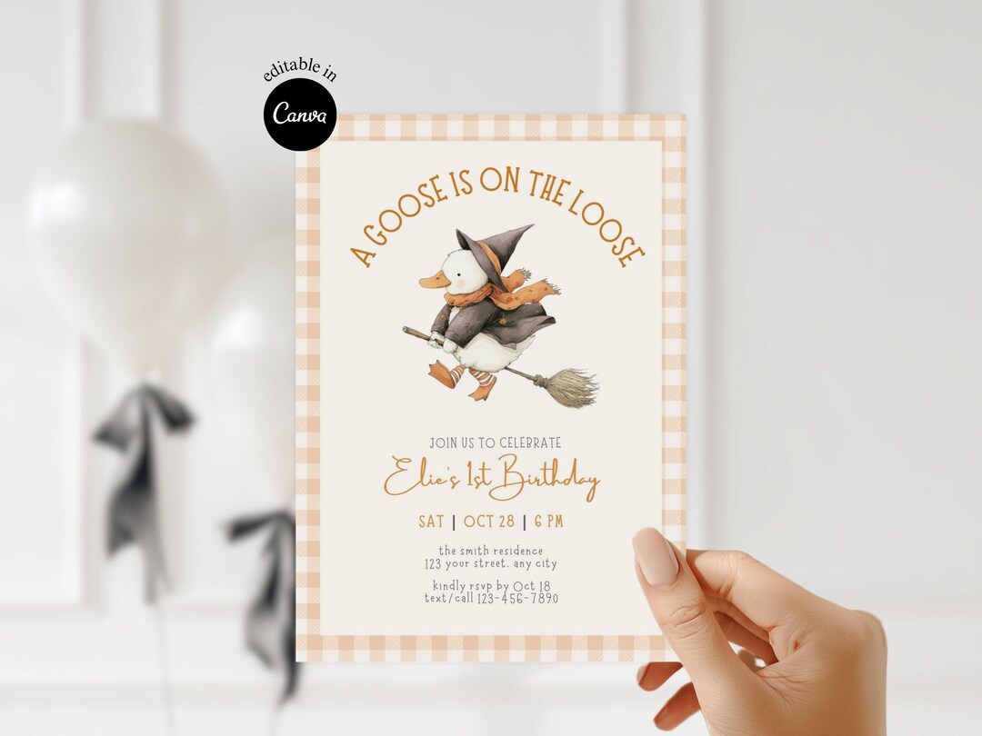 A Goose on the Loose 1st Birthday Invite Goose Halloween Birthday Theme ...