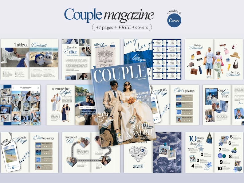 Blue Magazine Template Editable Couple Magazine Anniversary Gift Custom ...