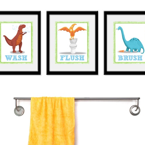Dinosaur Bathroom Signs 8x10 Prints Downloadable Art Set of - Etsy