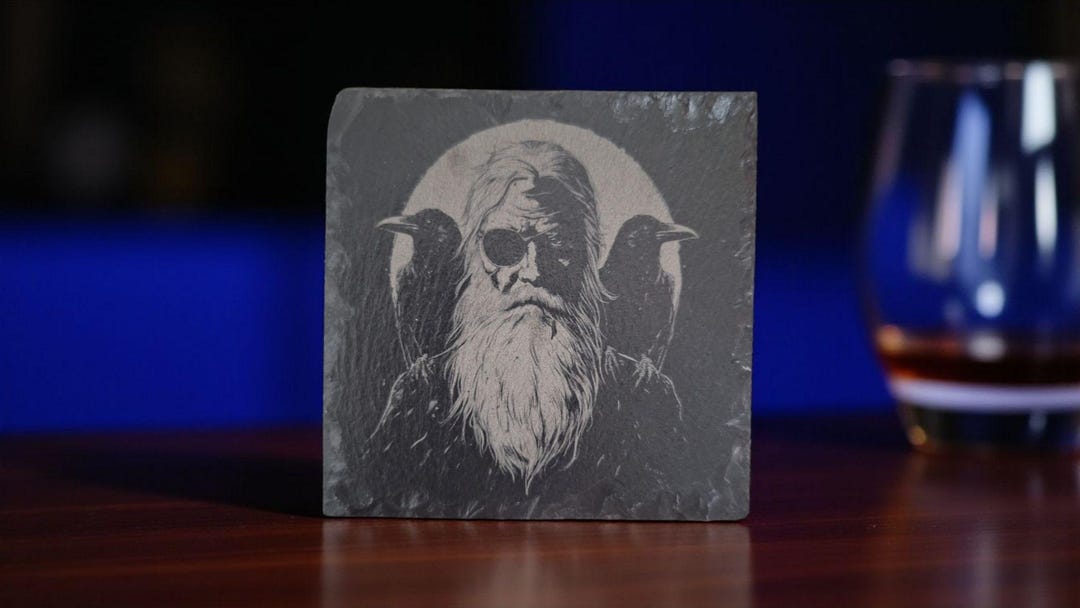 Engraved Slate Coaster: Odin and Ravens - Norse Mythology Decor - Etsy
