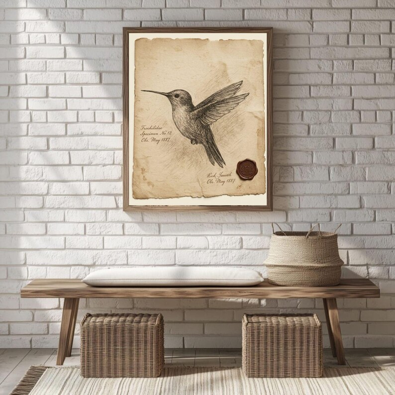 Vintage Hummingbird Wall Art Printable, Antique Bird Illustration ...