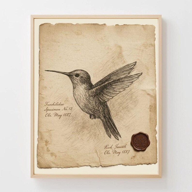 Vintage Hummingbird Wall Art Printable, Antique Bird Illustration ...