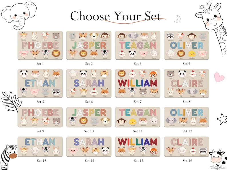 Personalized Name Puzzle, Animal Baby Shower Gift, Handmade Wooden ...