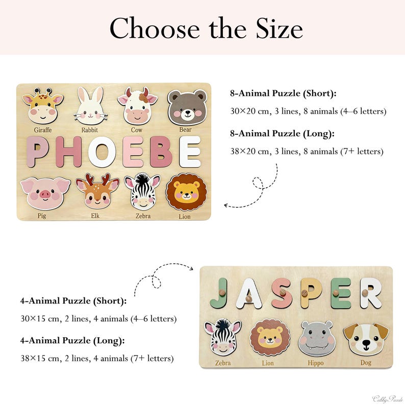 Personalized Name Puzzle, Animal Baby Shower Gift, Handmade Wooden ...