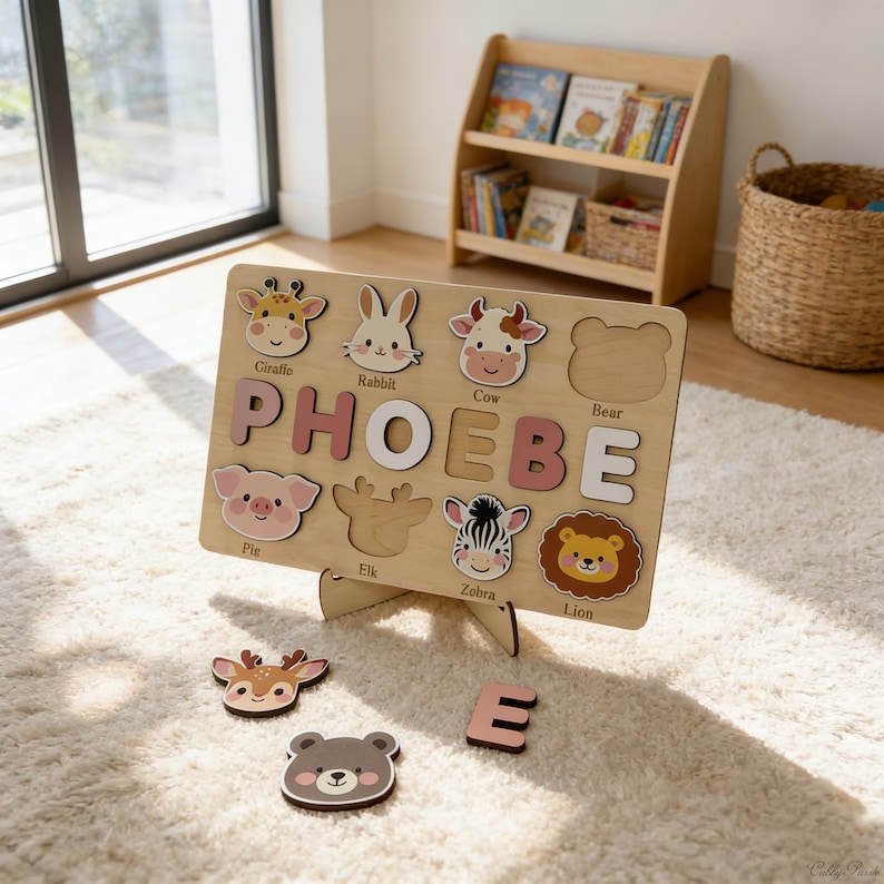 Personalized Name Puzzle, Animal Baby Shower Gift, Handmade Wooden ...