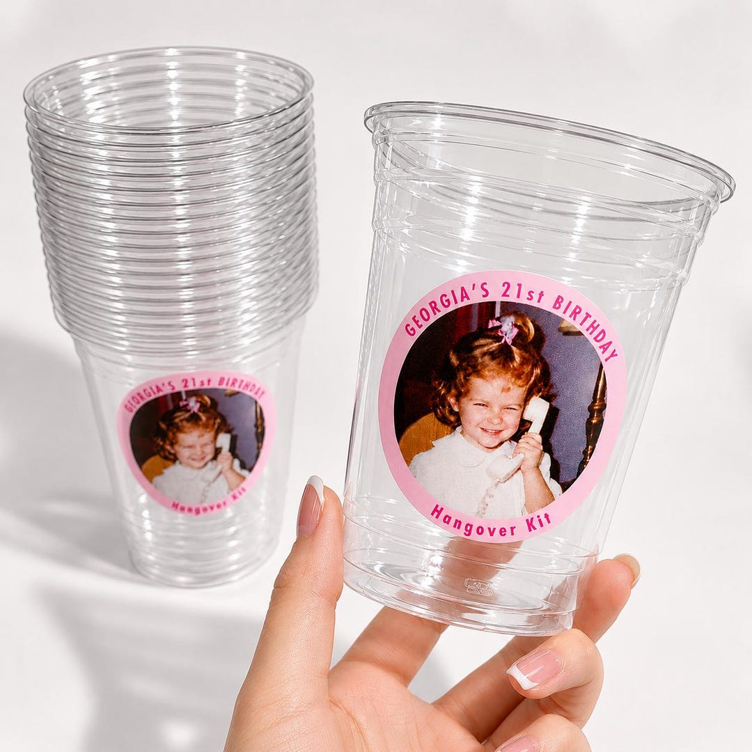 Custom Photo Sticker Cups 16oz Personalized Plastic Cups With Face ...