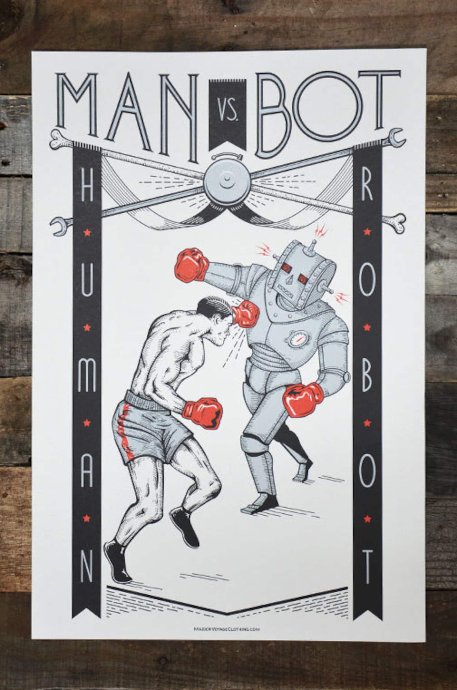 Man Vs. Bot POSTER 12 X 18 Robot Boxing Scifi Nerd - Etsy