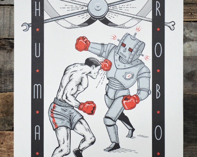 Man Vs. Bot POSTER 12 X 18 Robot Boxing Robotic Sport Boxer Science ...