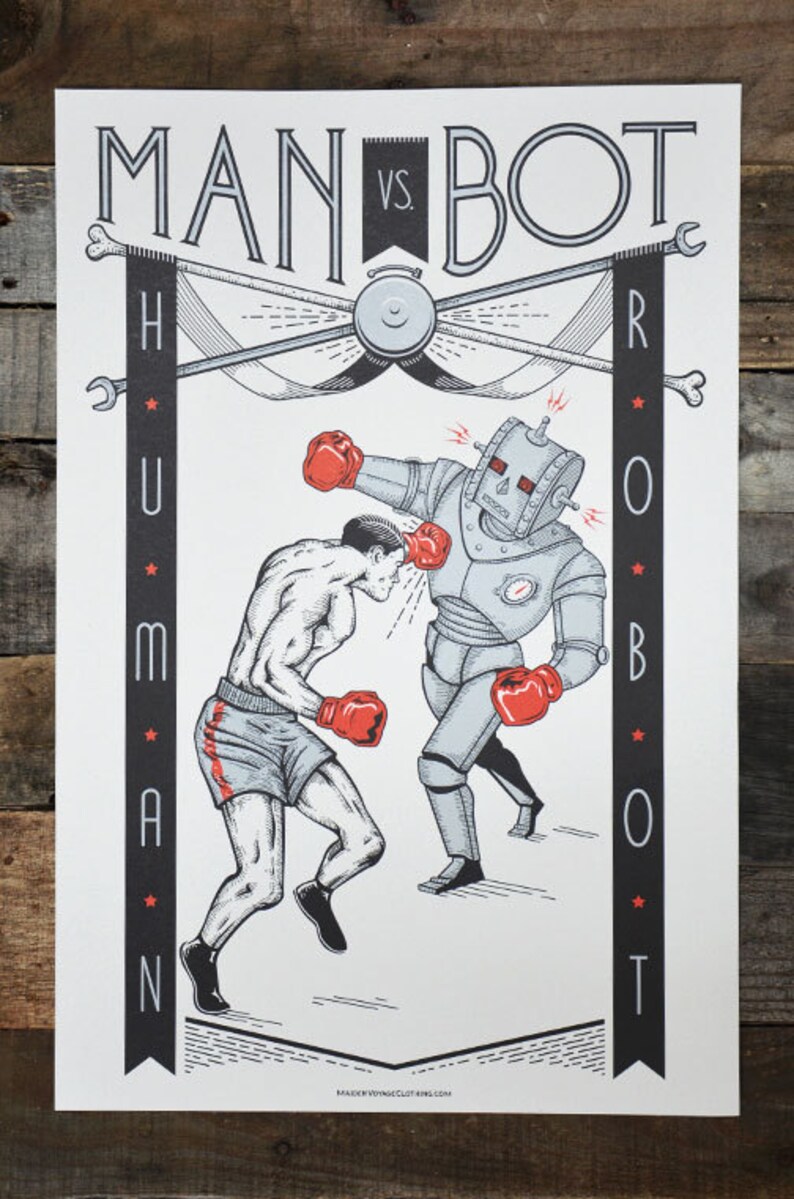 Man Vs. Bot POSTER 12" X 18" Robot Boxing Scifi Nerd Crossfit - Etsy