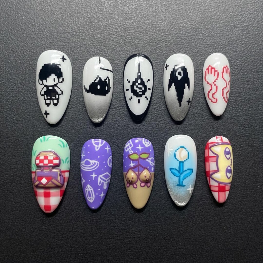 Handmade Pixel Art Press on Nails | Retro Gaming Icons, 8-bit Designs ...