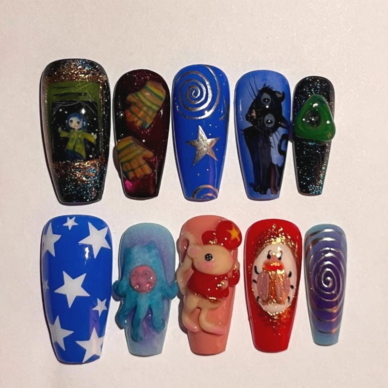 Blue Nails Whimsical - Etsy