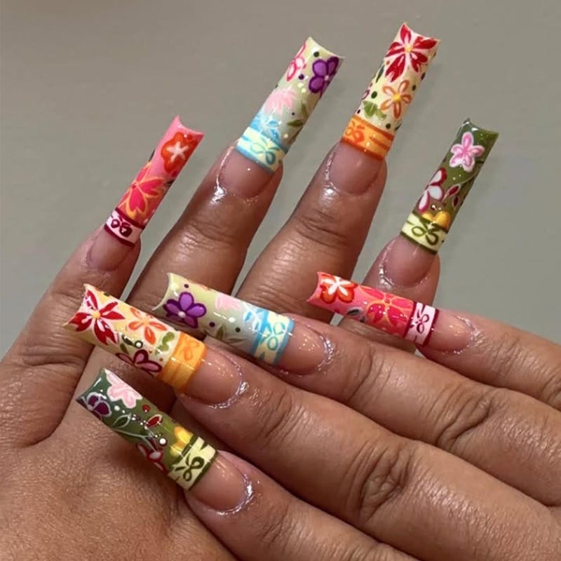 Long French Square Nails - Etsy
