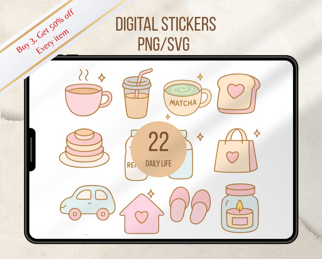 Pastel Daily Life Digital Stickers – 22 Cute Planner Icons, Goodnotes ...