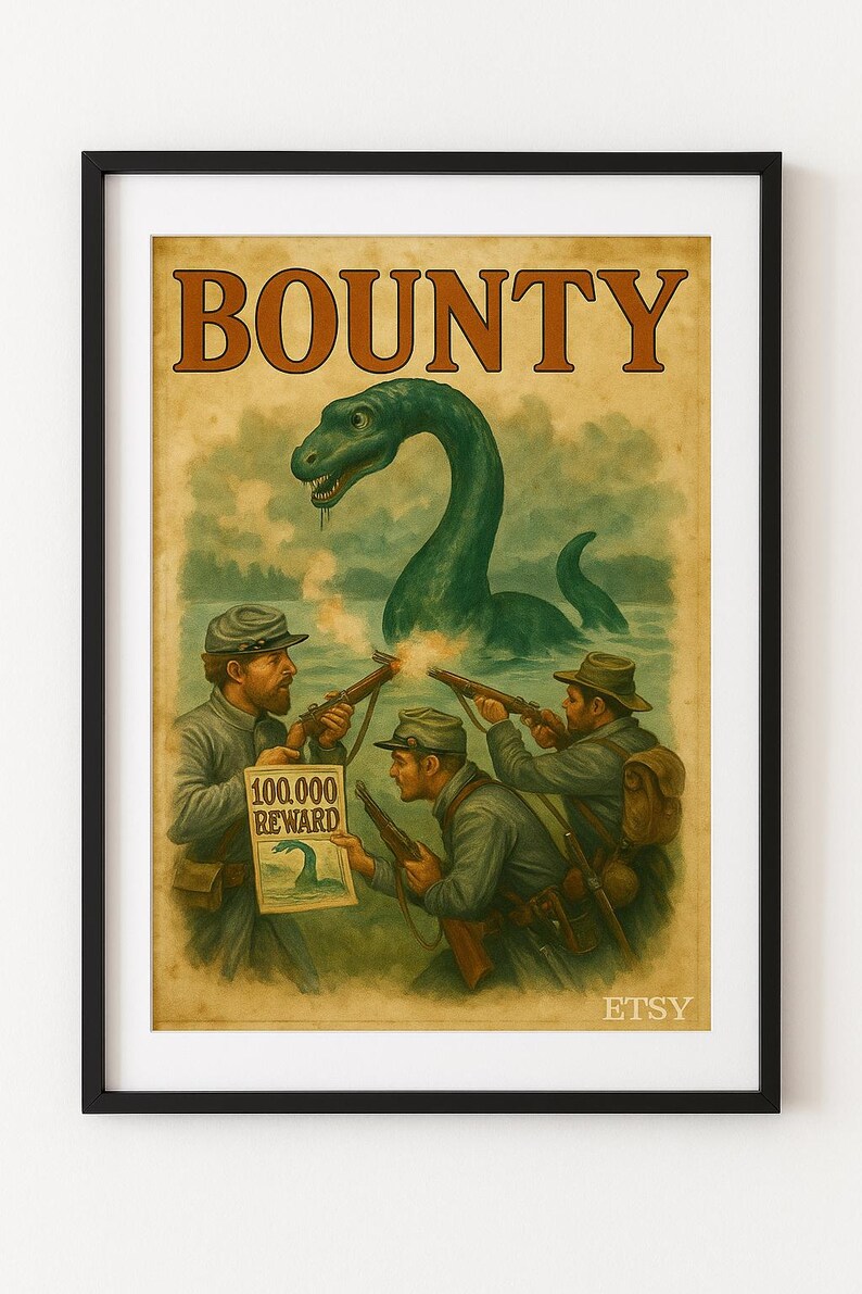 Civil War Monster Hunt – Loch Ness Bounty Poster, Vintage Cryptid Art ...