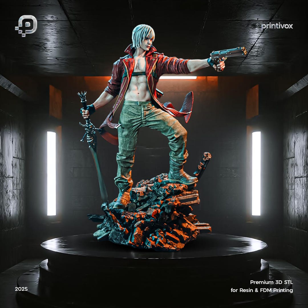 Demon Hunter STL Figure for 3D Printing | Gunblade Warrior Model With ...