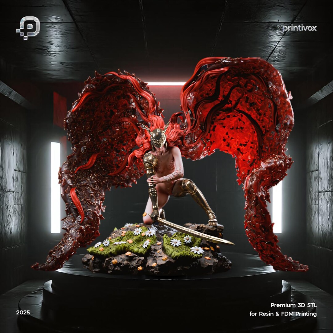 Flame Wing Warrior 3D STL File – Gothic Valkyrie Female Model With Lava ...