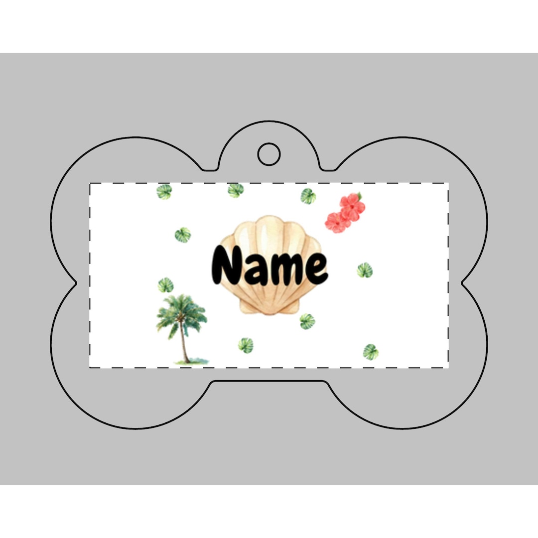 Seashell Name Pet Tag | Beach Paw Print Tropical Palm Dog ID - Etsy
