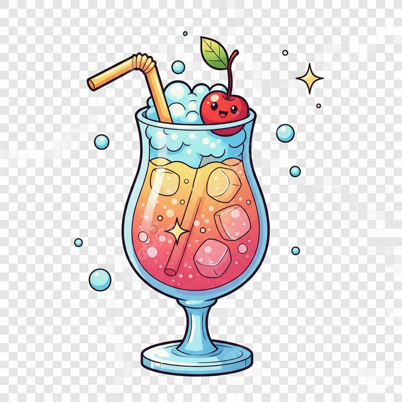 Vibrant Cute Cartoon Cocktail Clip Art Set 1 - Cartoon Bar & Beverage ...