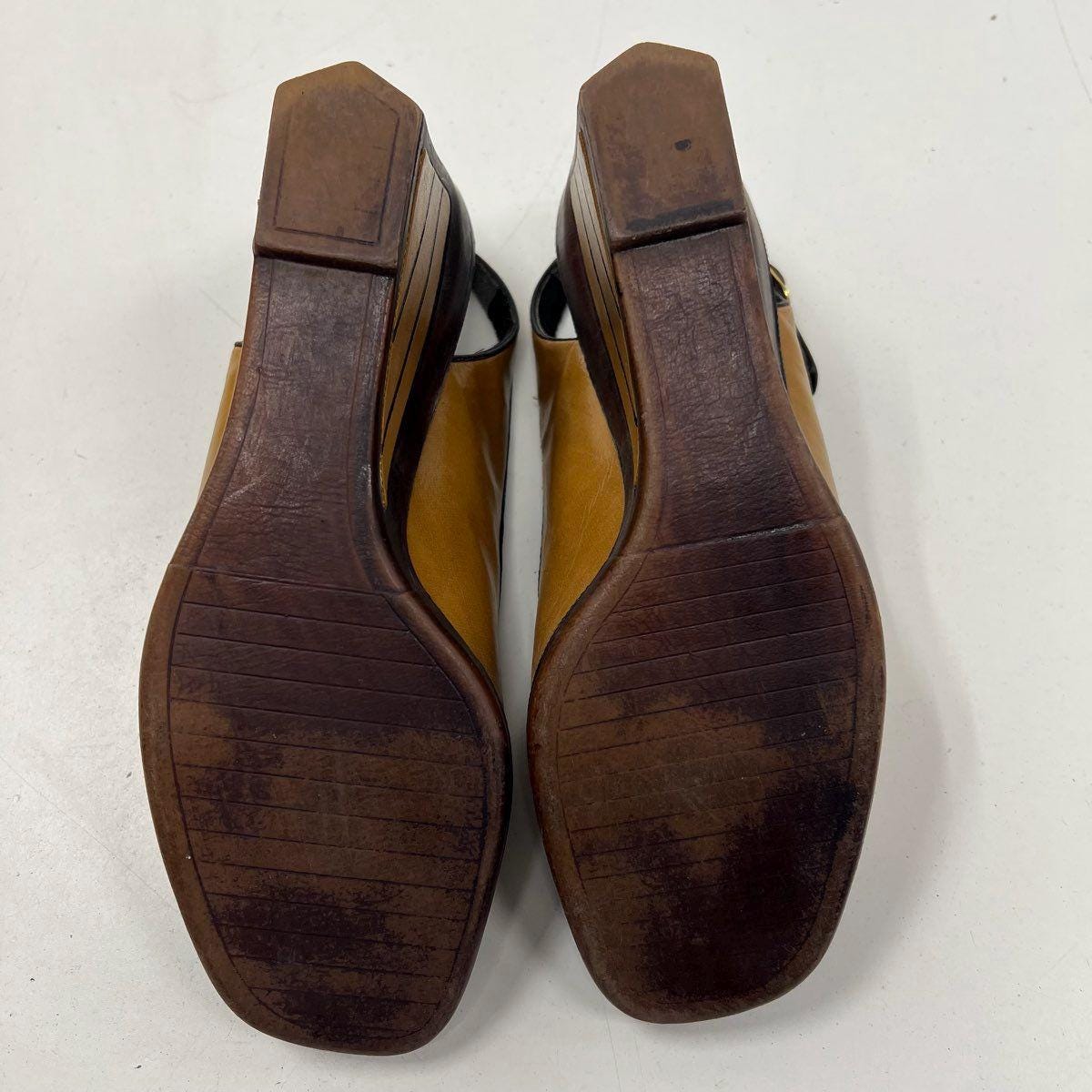 Vintage 70s Life Stride Bingo Camel Wedge Slingback Sandals IOB Size 7. ...