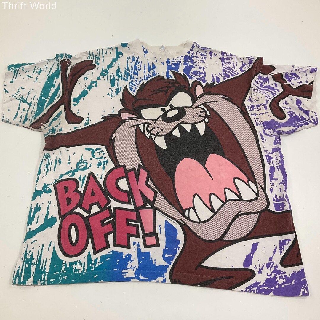 Vintage 1993 Looney Tunes Taz Back off AOP T-shirt Single Stitch USA Sz ...