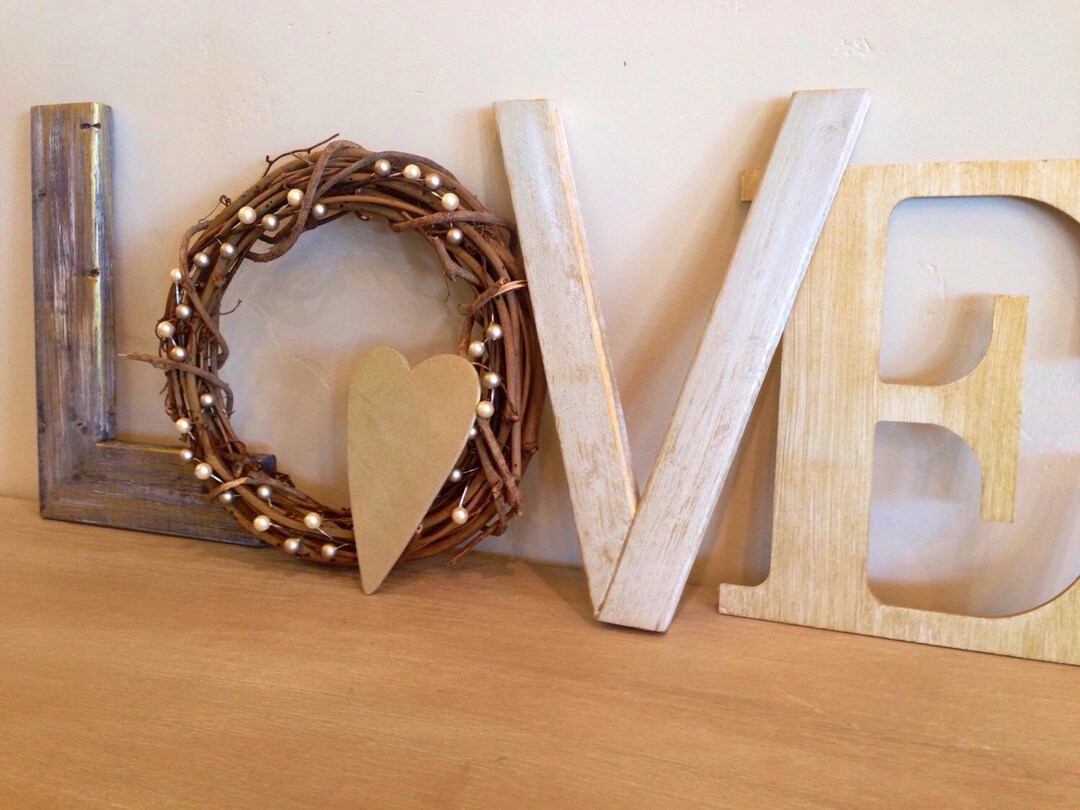 Wood Letters, Love Wood Letters, Gold Love, Valentine's Day Decor ...
