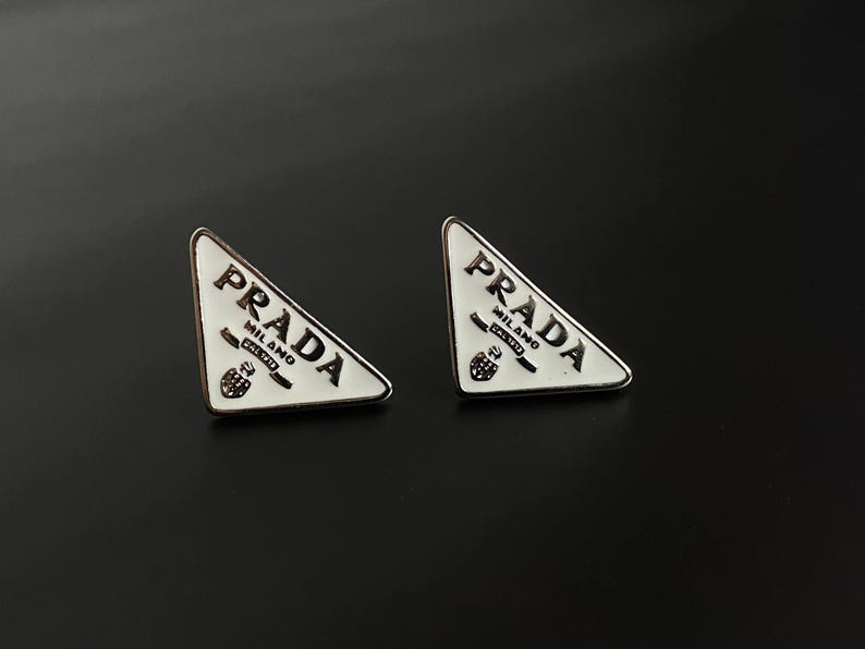 Vintage Prada White Enamel Triangle Stud Earrings 1.5cm - Etsy