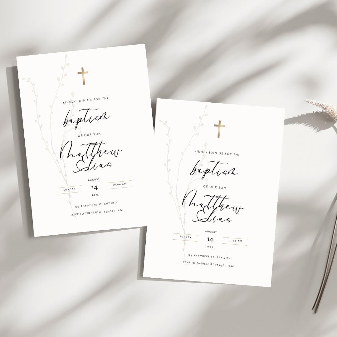Baptism Invitation Template, Modern Baptism Invite, Minimalist Baptism ...