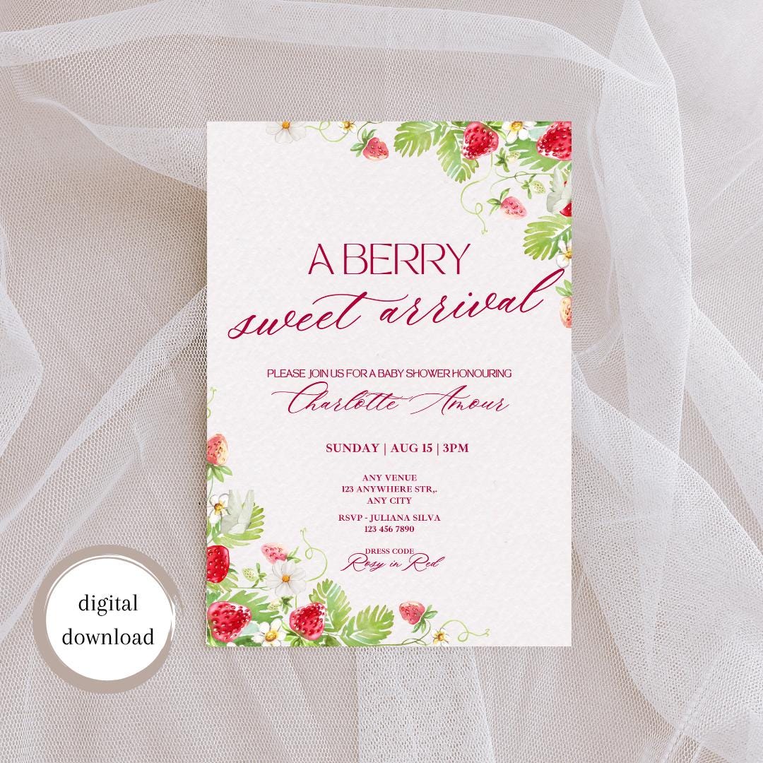 EDITABLE Berry Sweet Arrival Baby Shower, Berry Sweet Baby Shower Blush ...