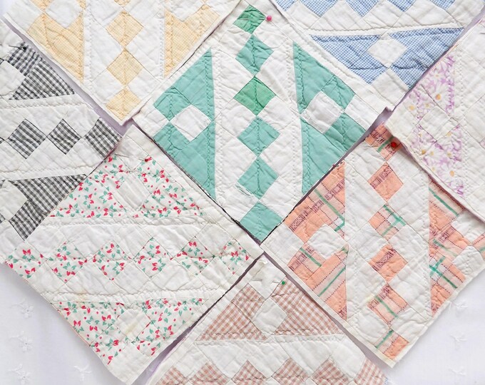 Cutter Quilt Pieces - 8 Vintage Hand Quilted Blocks - Primitive Quilt ...
