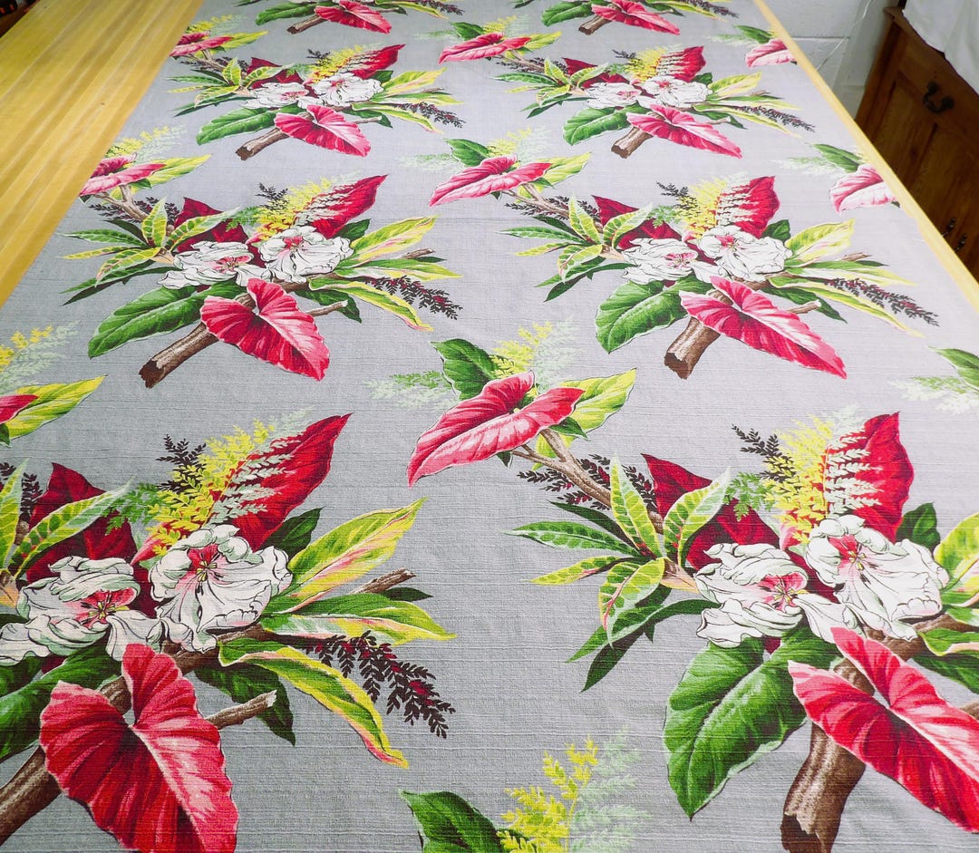 Retro Barkcloth Fabric - Island Pattern Bark Cloth Fabric - Polynesian ...