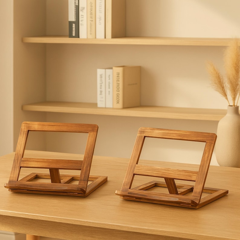 Adjustable Wooden Book Stand and Cookbook Holder – Foldable Recipe ...